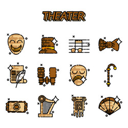 Theater attributes flat pictograms set theater Vector Image