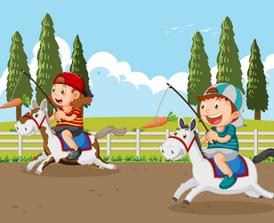 Cartoon kids with horses cute children riding Vector Image