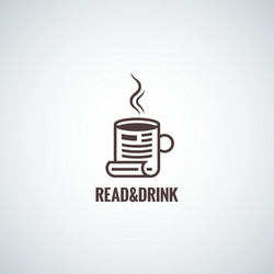 Coffee cup with book neon concept drink read Vector Image