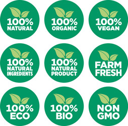 Colorful natural product bio green labels set Vector Image
