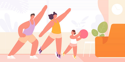 Fitness family parents and kids training together Vector Image