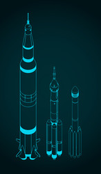 Launch vehicles isometric blueprints Royalty Free Vector