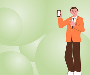 Man holding screen of mobile phone showing Vector Image