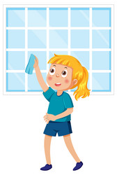 A girl wiping window by rag Royalty Free Vector Image