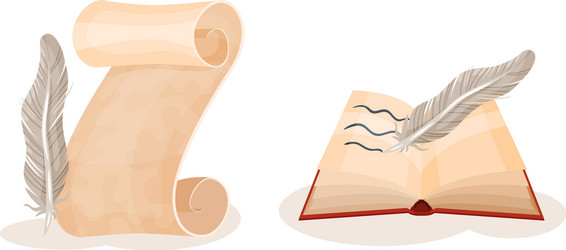 Book in hard cover with paper pages and scroll Vector Image