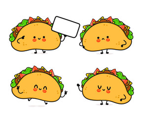 Funny cute happy burrito characters bundle set Vector Image