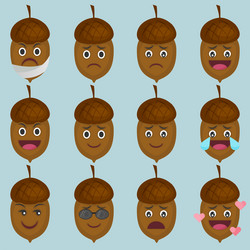 Acorn emoji faces with cute expressions Royalty Free Vector
