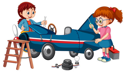 Children fixing a plane together Royalty Free Vector Image