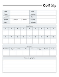 Golf log book planner template Royalty Free Vector Image