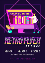 Tiny man choosing book in online library Vector Image