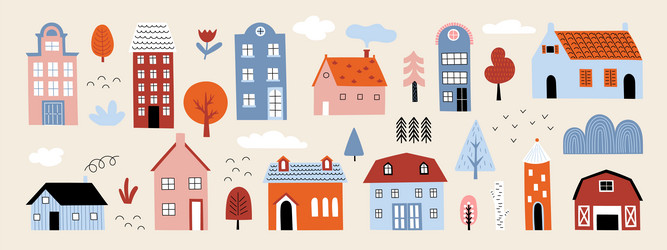 Cute vintage houses city buildings cozy town Vector Image