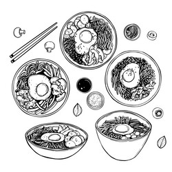 Bibimbap korean traditional dish with eggs asian Vector Image