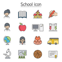 School education color line icon set Royalty Free Vector