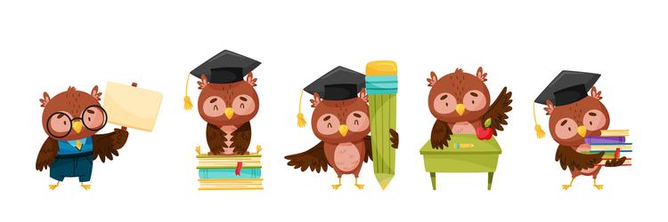 Funny smart owl character engaged in study Vector Image
