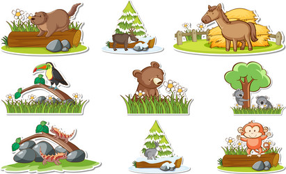 Wild monkeys in different actions Royalty Free Vector Image
