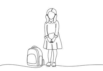Girl school one line Royalty Free Vector Image