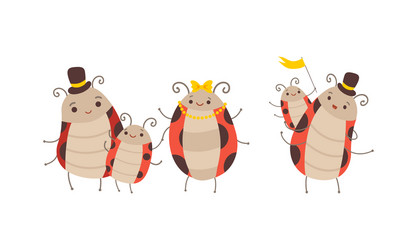 Cute ladybug families set insect parents Vector Image