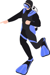 Man swimming in scuba diving suit underwater Vector Image