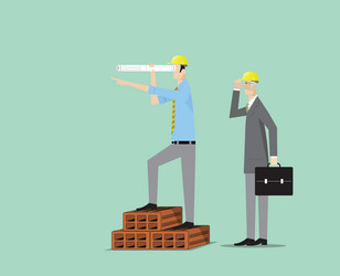 Architects with big triangular ruler Royalty Free Vector