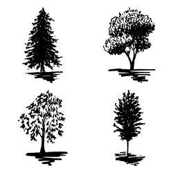 Monochrome tree silhouette sketched line art set Vector Image
