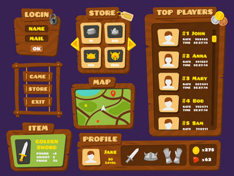 Cartoon game icon set ui interface design Vector Image