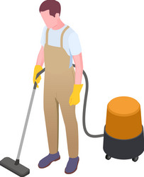 Young man cleaning with vacuum cleaner Royalty Free Vector