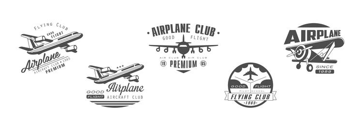 Airplane flying club label and emblem set Vector Image
