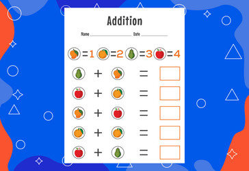 Addition maths activity for kids Royalty Free Vector Image