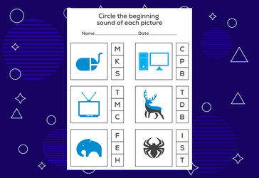 Circle the beginning sound of each picture Vector Image