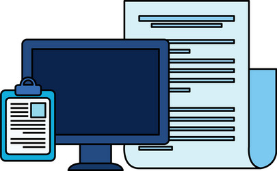 Desktop computer with paper document Royalty Free Vector