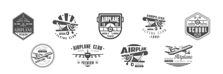 Airplane flying club label and emblem set Vector Image