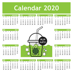 Calendar 2020 with cute animal cartoon Royalty Free Vector