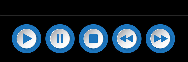 Blue white square music control buttons set Vector Image