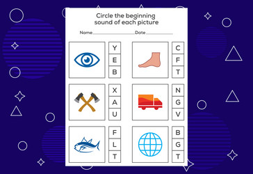 Circle the beginning sound of each picture Vector Image