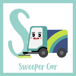 Letter s lowercase tracing sweeper car Royalty Free Vector