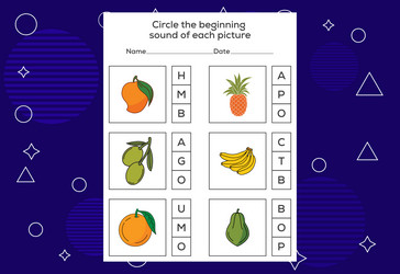 Circle the beginning sound of each picture Vector Image