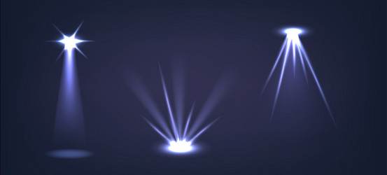 Spotlights beams realistic 3d set focus Royalty Free Vector