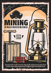 Coal mining retro posters miners equipment Vector Image