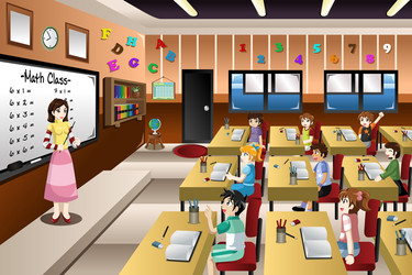 Math teacher teaching in classroom Royalty Free Vector Image