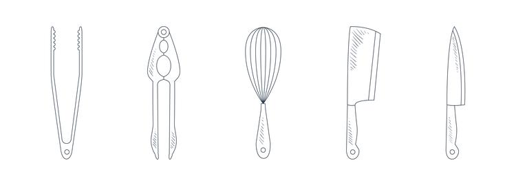 Various kitchen tools and equipment for cooking Vector Image