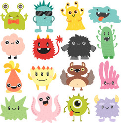 Set cartoon monsters collection happy Royalty Free Vector