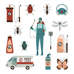 Pest control service equipment icons set flat Vector Image