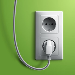 Realistic electric white socket and 2 plugs Vector Image