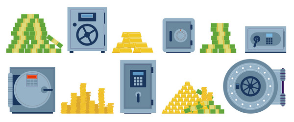 Cartoon metal safe boxes different types code Vector Image