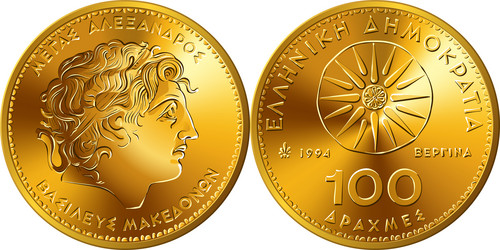 100 drachmas greek coin with alexander the great Vector Image