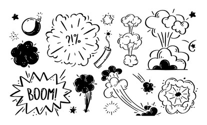 Comic explosions and bombs set speech bubbles Vector Image