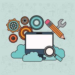 Background with desktop computer and tools Vector Image