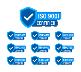 Iso certified set stamp and labels quality Vector Image