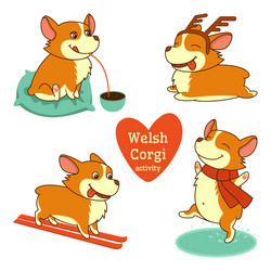 Cartoon characters welsh corgi set Royalty Free Vector Image