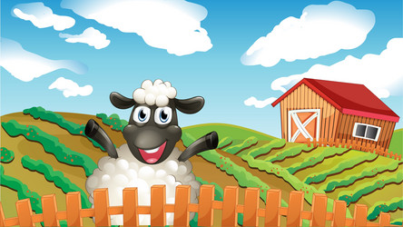 Cartoon sheep jumping over the fence Royalty Free Vector